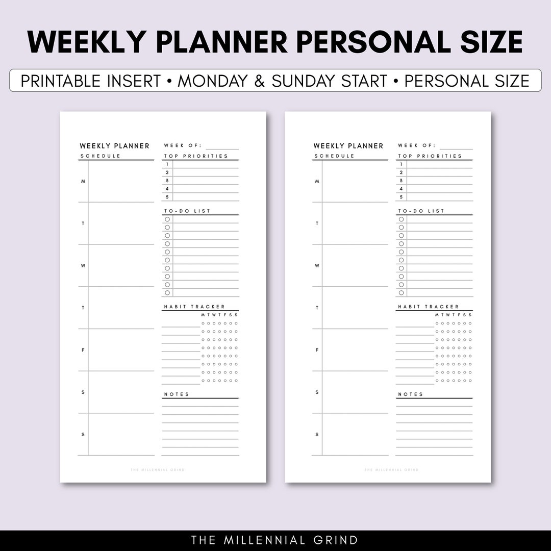 Personal Weekly Planner Inserts | Weekly Planner Printable | Week on ...