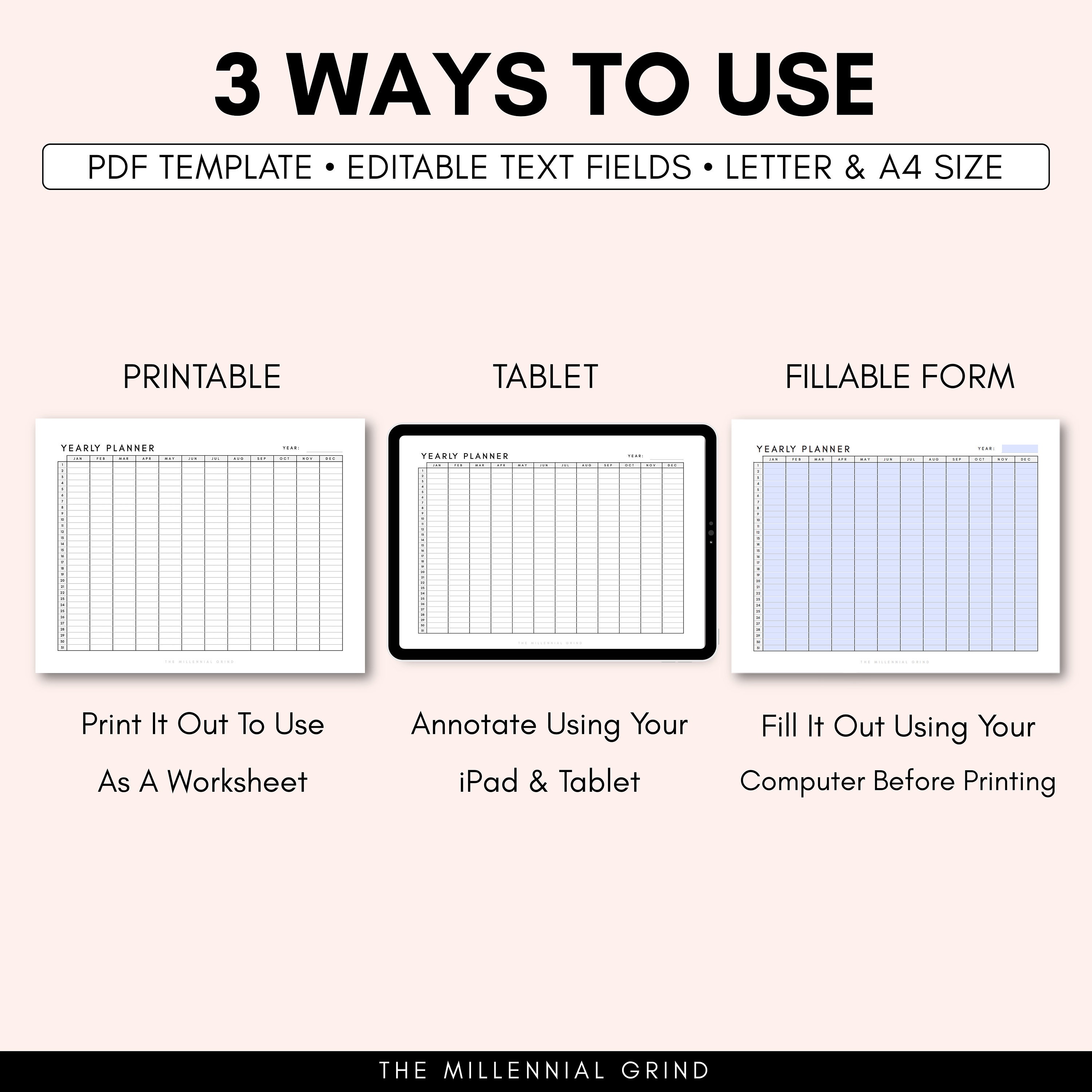 Yearly Planner Printable | Yearly Planner PDF Template | Yearly Planner ...