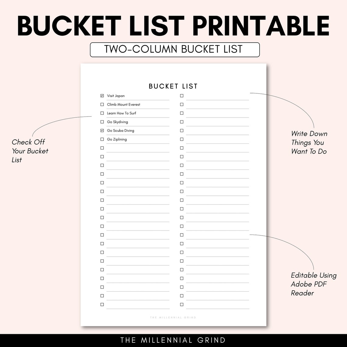 Bucket List Printable | Bucket List Printable Insert | Bucket List ...