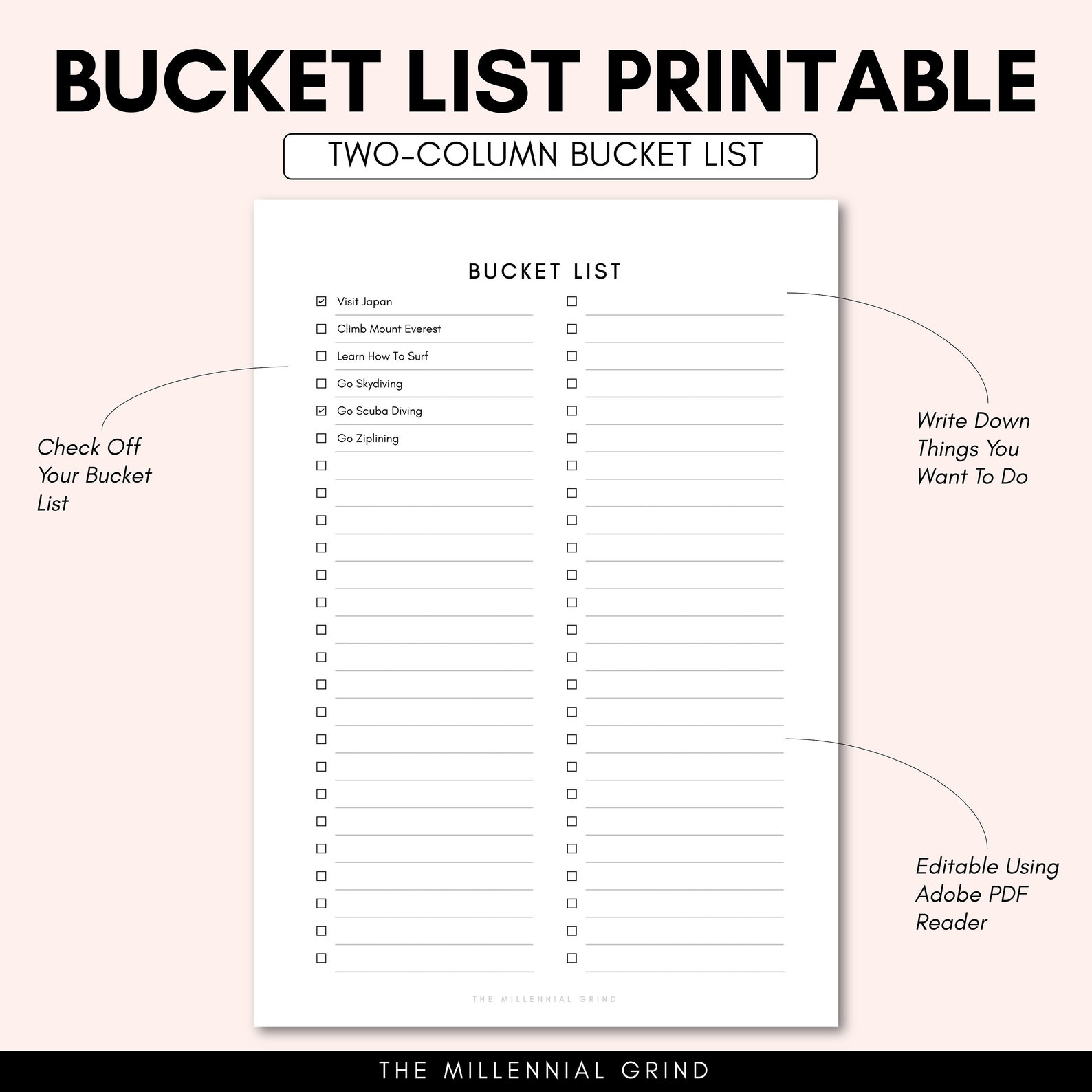 Bucket List Printable | Bucket List Printable Insert | Bucket List ...
