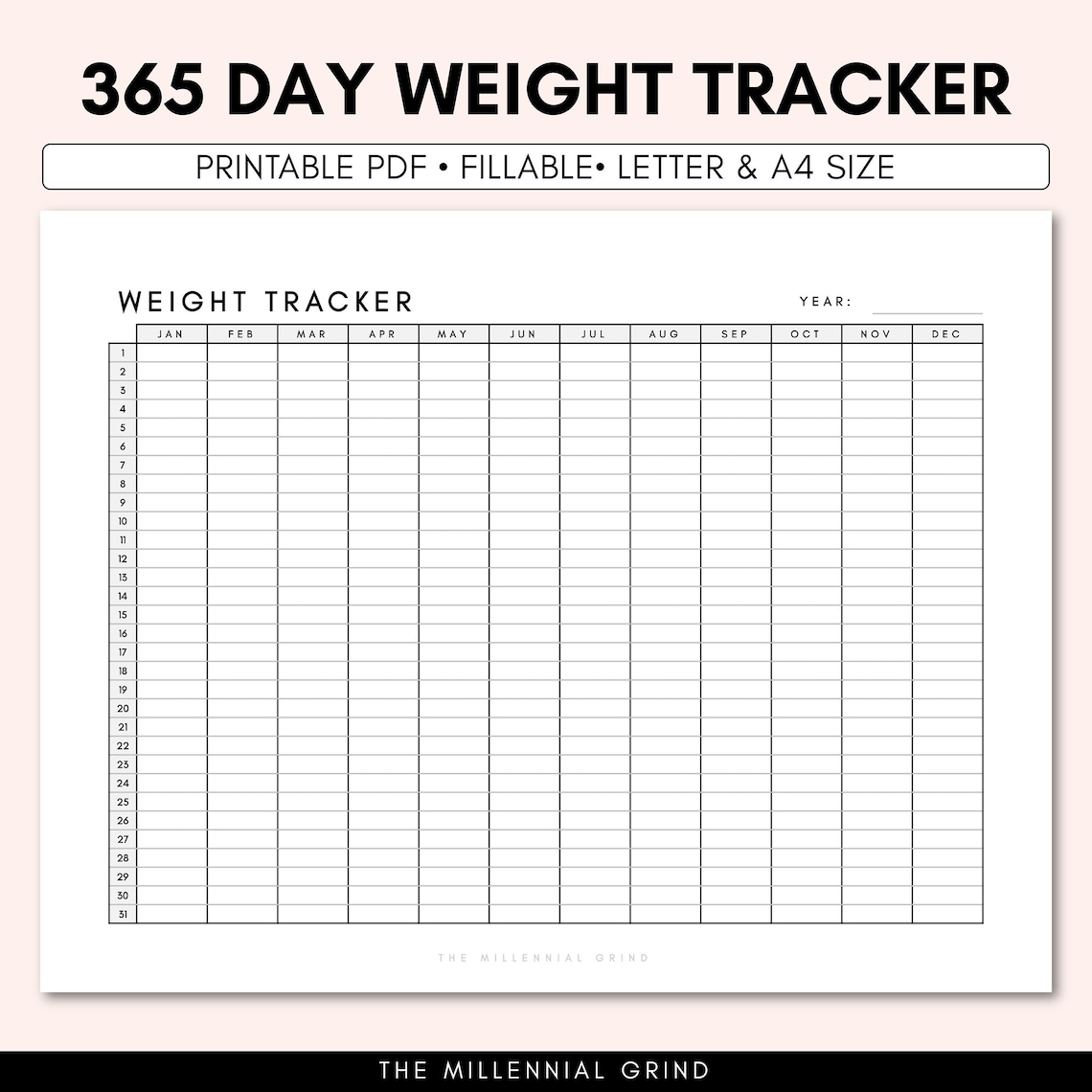 Daily Weight Tracker, 365 Day Weight Tracker, Weight Tracker Printable ...