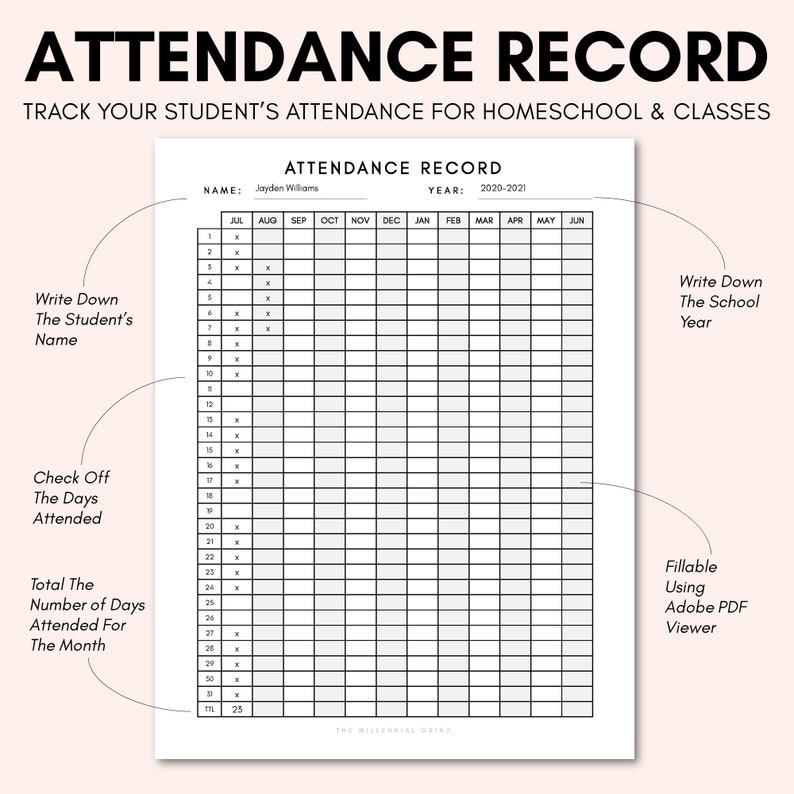 Homeschool Attendance Record Printable | Fillable PDF | Attendance ...
