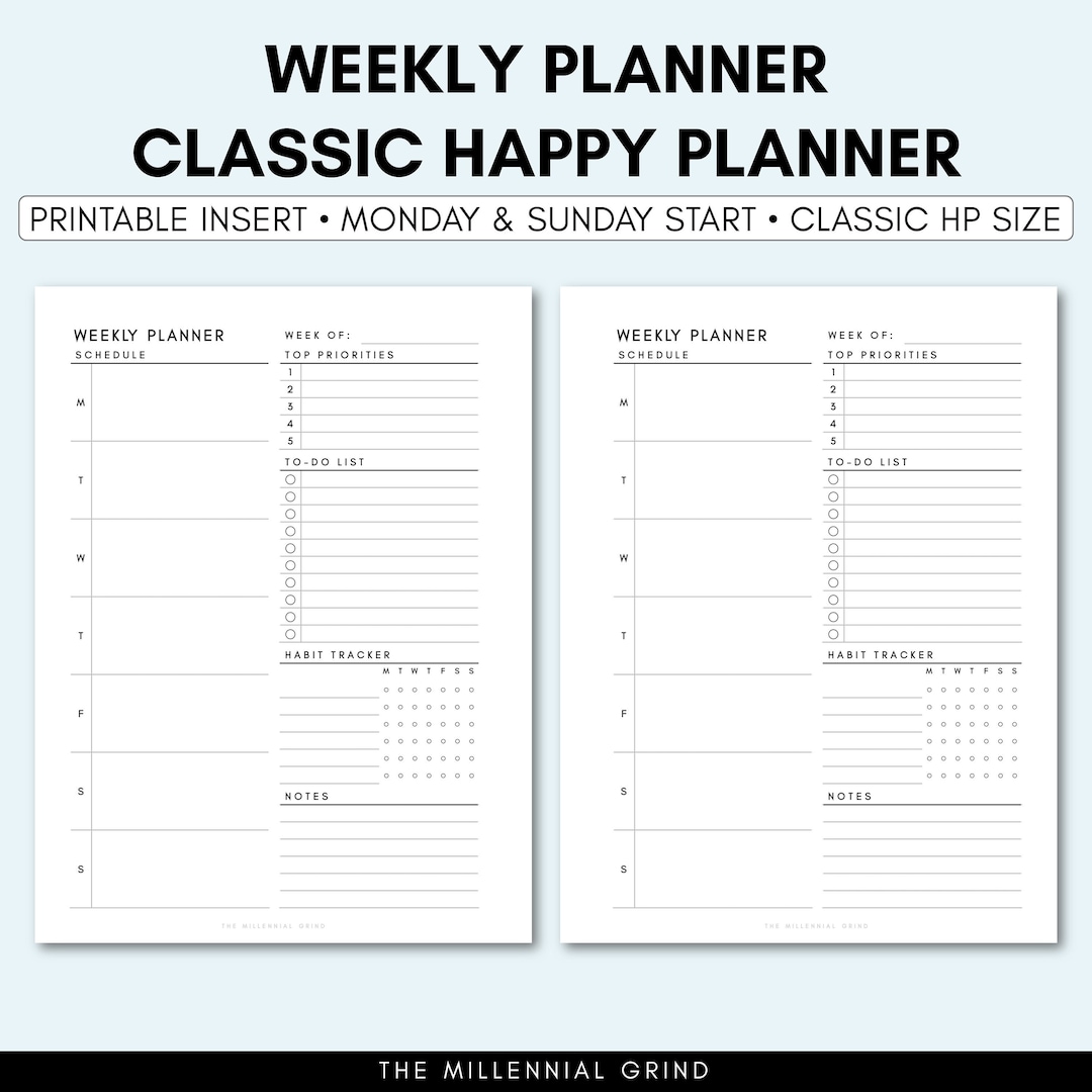 Classic Happy Planner Weekly Planner Inserts | Weekly Planner Printable ...