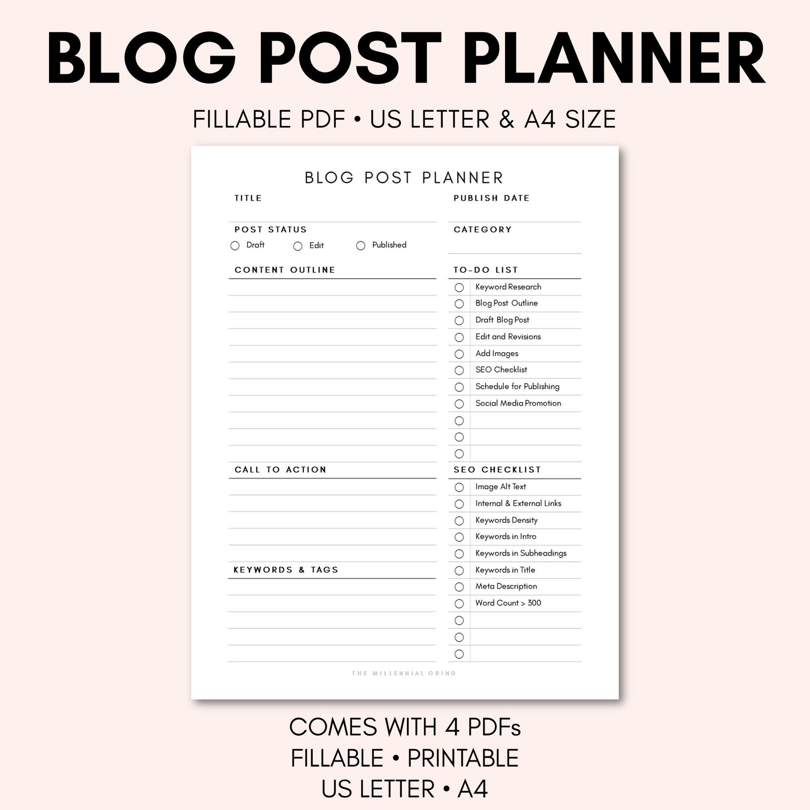 Blog Post Planner | Blogging Planner | Blog Post Checklist Template ...