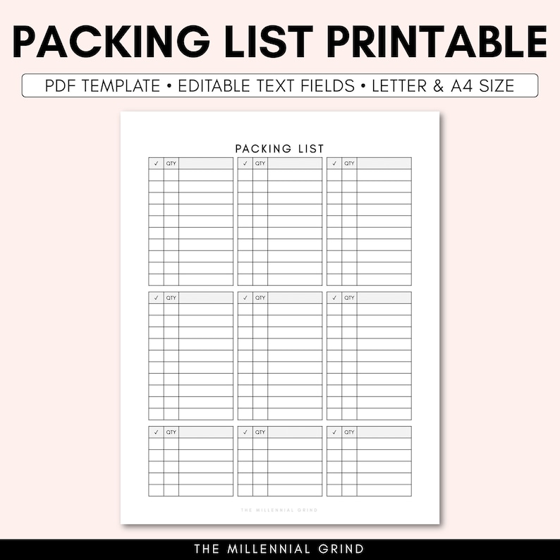 Packing List Printable | Packing List Template | Packing List Editable ...