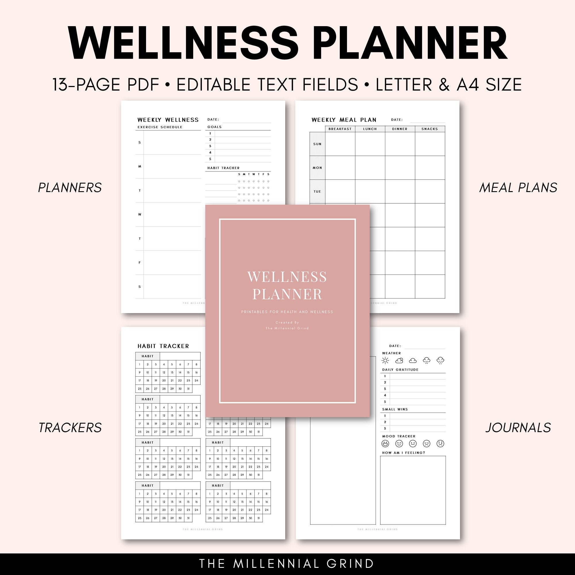 Wellness Planner Health & Fitness Printables Self-care - Etsy