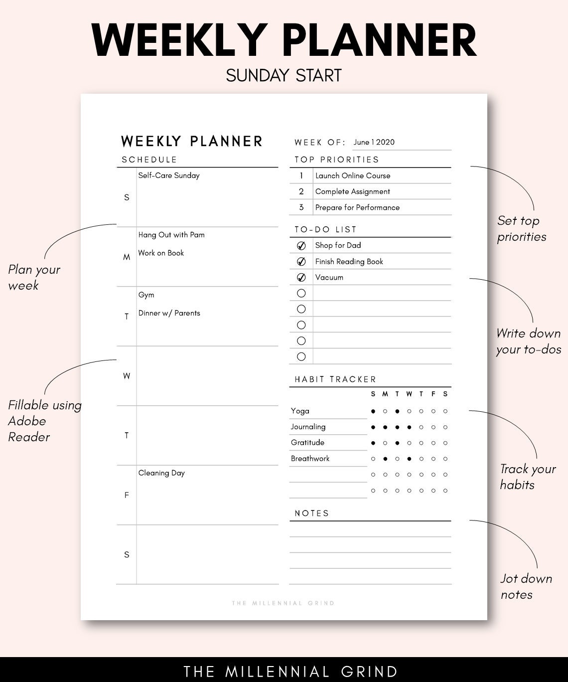 Weekly Planner Printable Page Instant PDF Download - Etsy