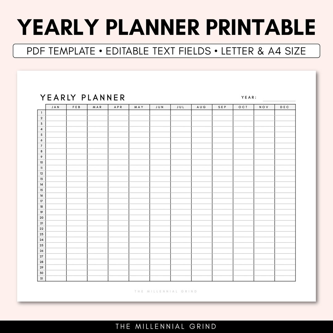 Yearly Planner Printable | Yearly Planner PDF Template | Yearly Planner ...