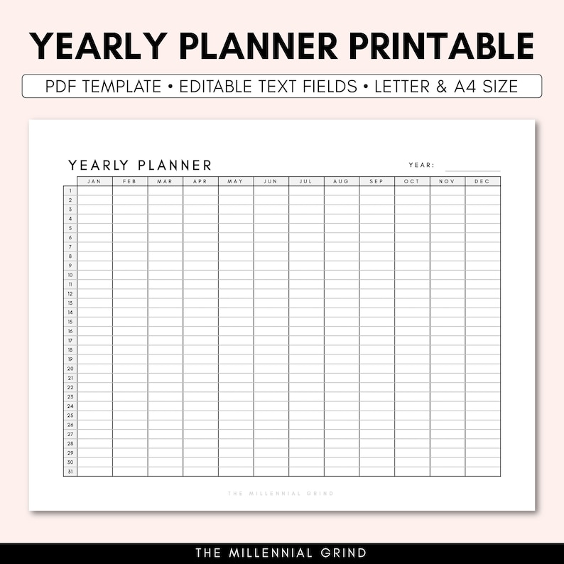 Yearly Planner Printable | Yearly Planner PDF Template | Yearly Planner ...