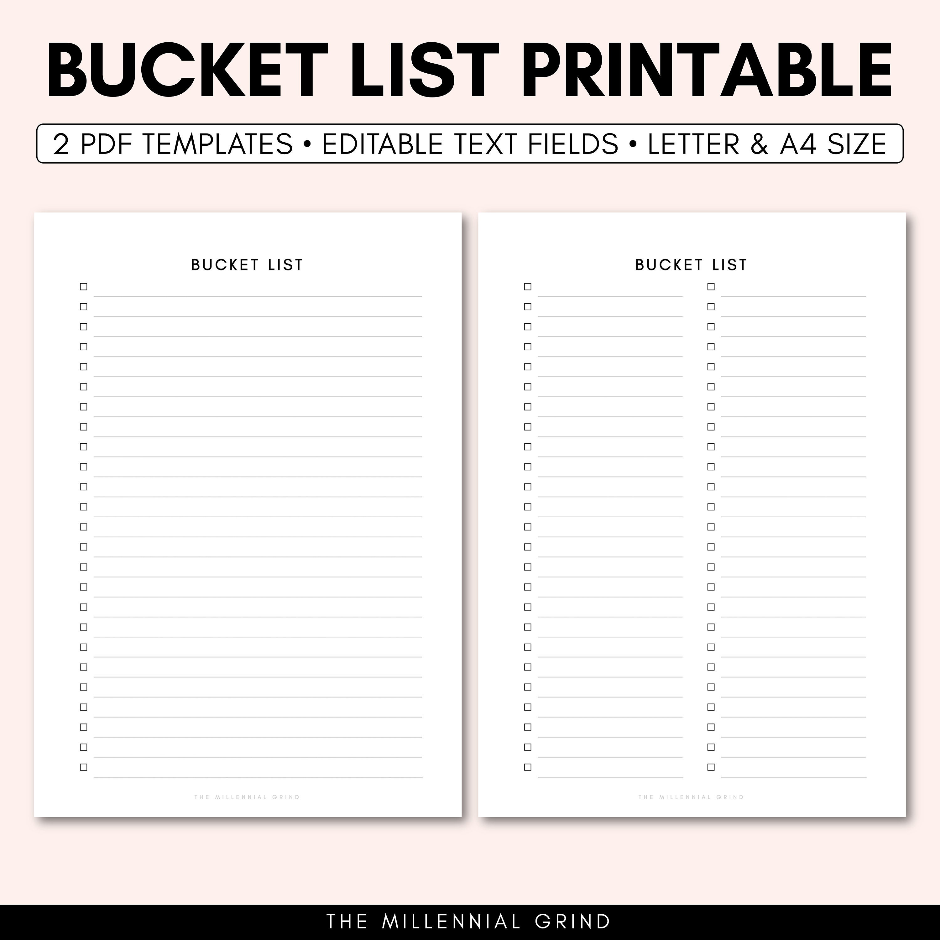 Bucket List Template Bucket List Editable PDF Bucket List Printable