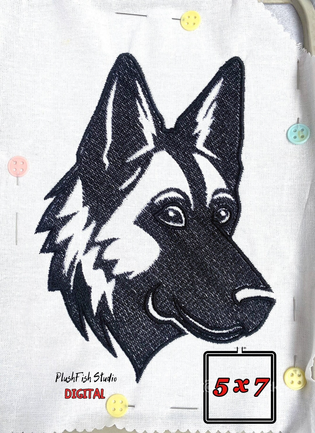 German Shepherd Face Embroidery Design: Single Color Dog (5x7 Hoop ...
