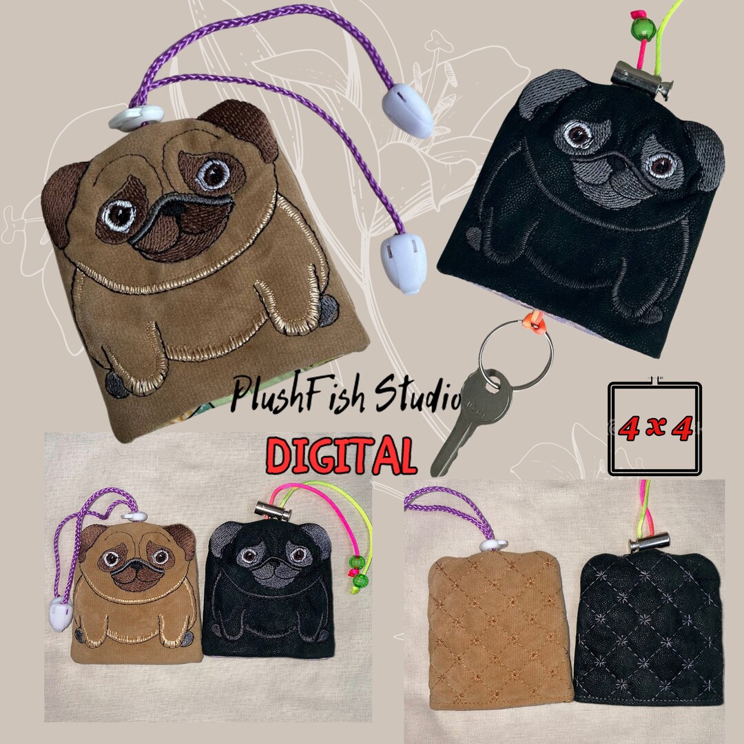 ITH Pug Key Holder Machine Embroidery Design. Key Cover Embroidery ...