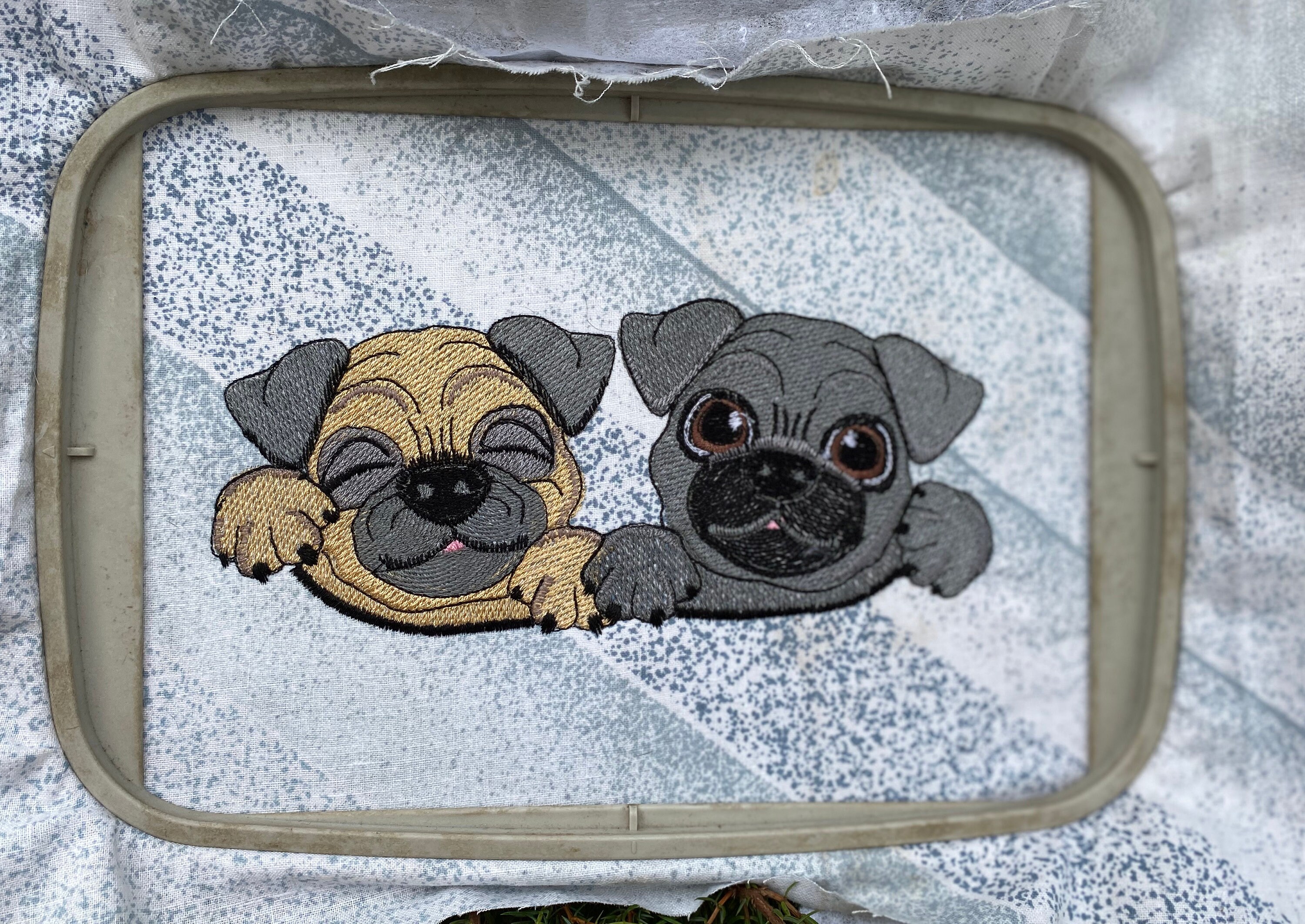 Pug embroidery design. Black and fawn pugs machine embroidery | Etsy