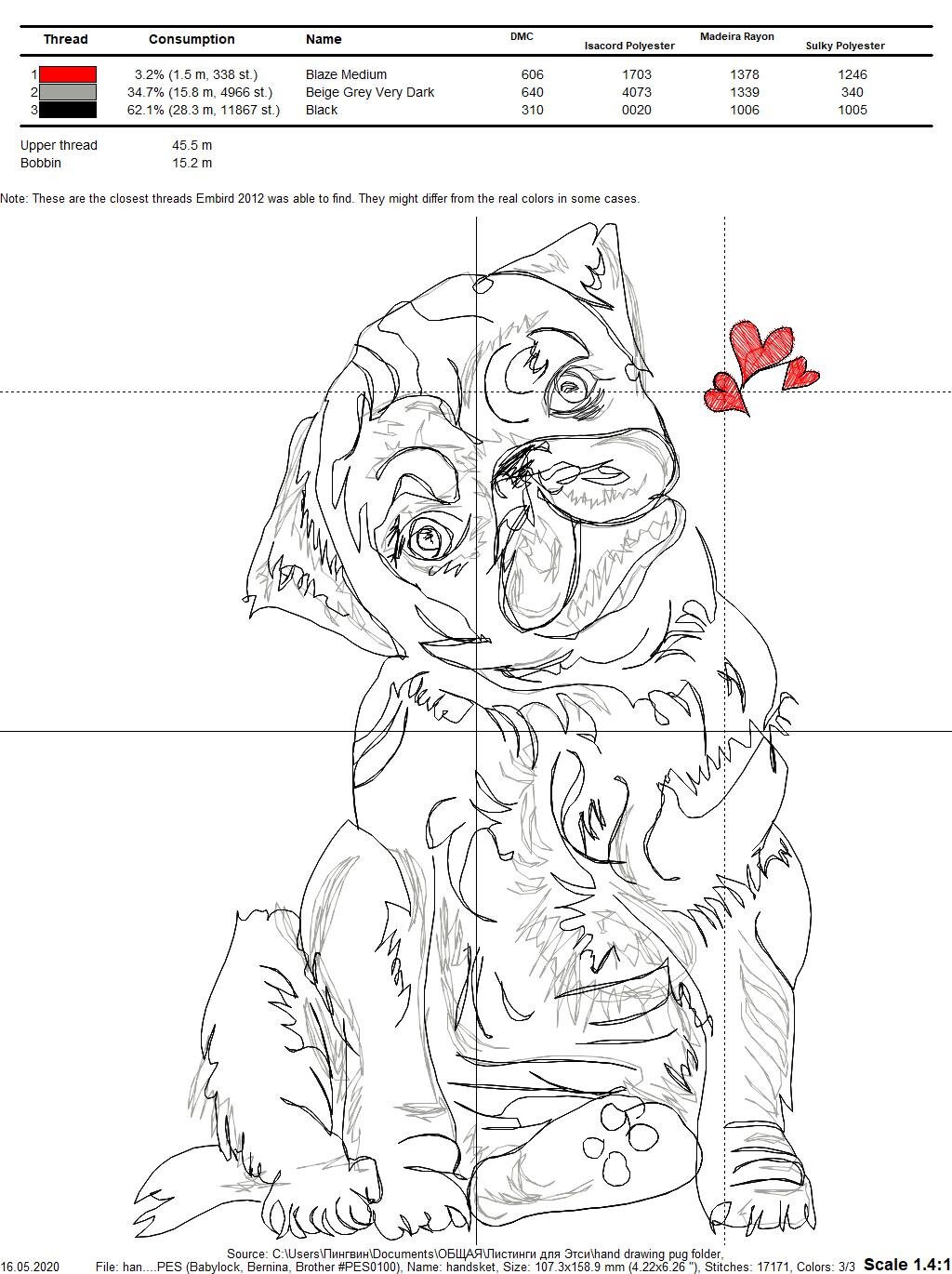 Pug Sketch Embroidery Design. Pug Freehand Sketch. Pug Machine - Etsy