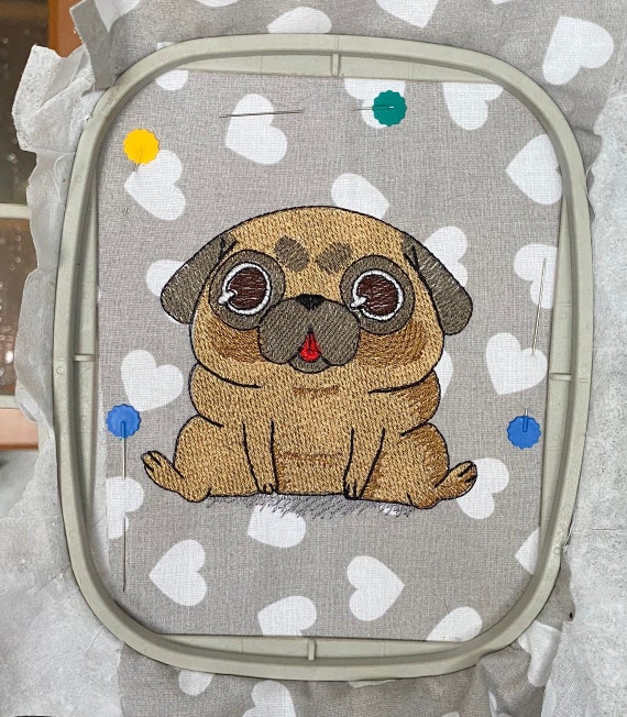 Pug Embroidery Design. Sitting Pug. Pug Machine Embroidery | Etsy