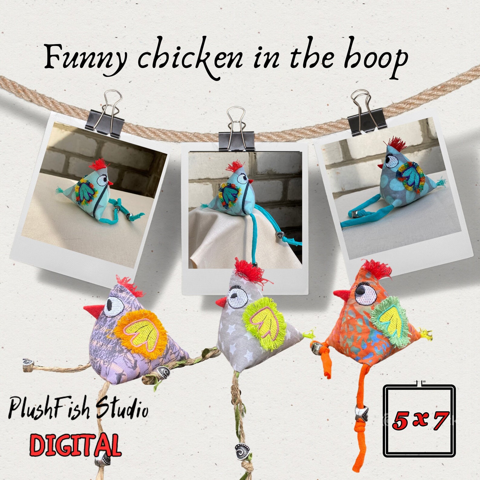 ITH Easter Chicken Toy Embroidery Design: Fringe Hen, 5x7 Hoop (digital ...