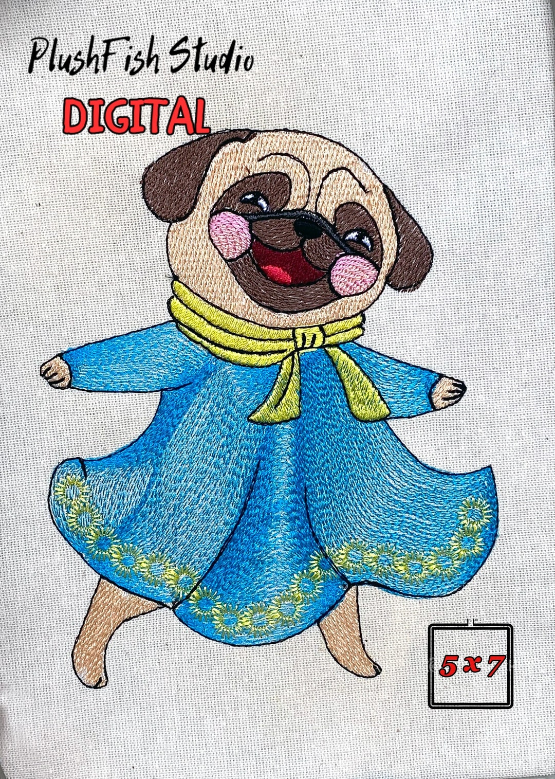 Pug Embroidery Design. Cartoon Pug Machine Embroidery Design. Cute ...