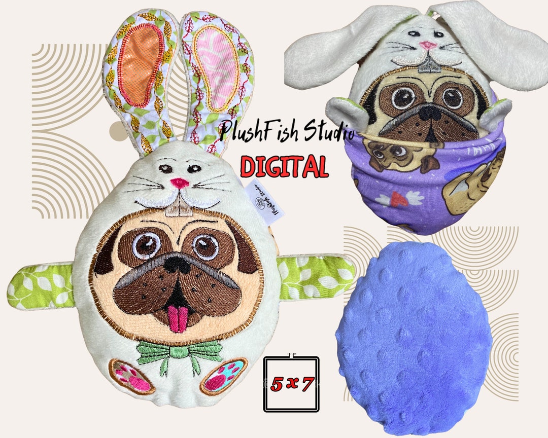 ITH Pug Easter Egg Reversible Plush Toy Embroidery Design (5x7 ...