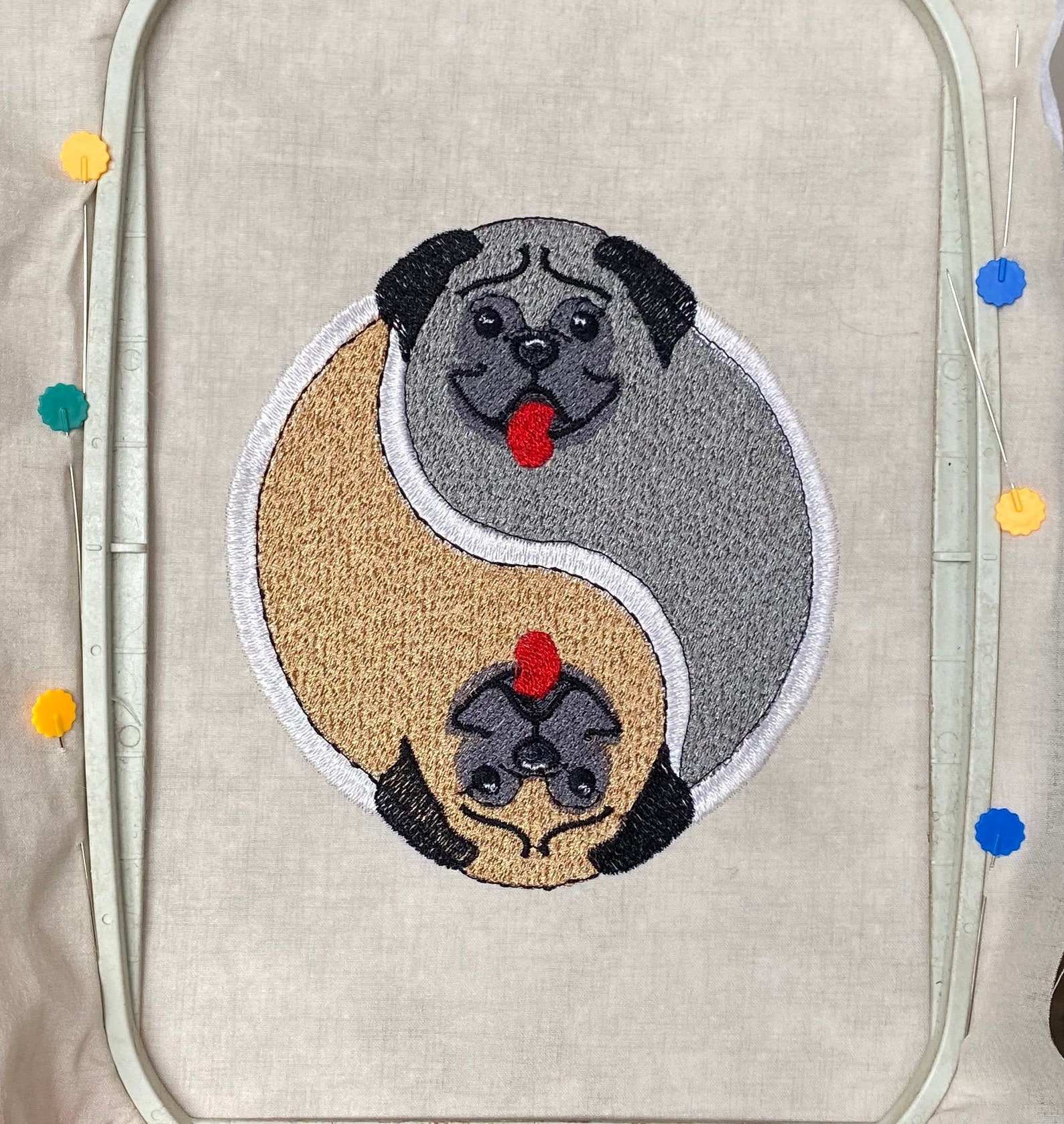 Pug Embroidery Design. Pug Yin Yang Embroidery. Pug Machine | Etsy