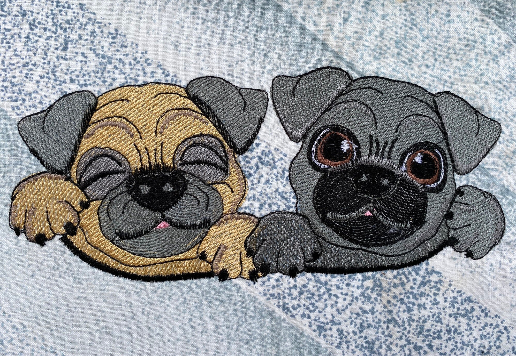 Pug Embroidery Design. Black and Fawn Pugs Machine Embroidery | Etsy