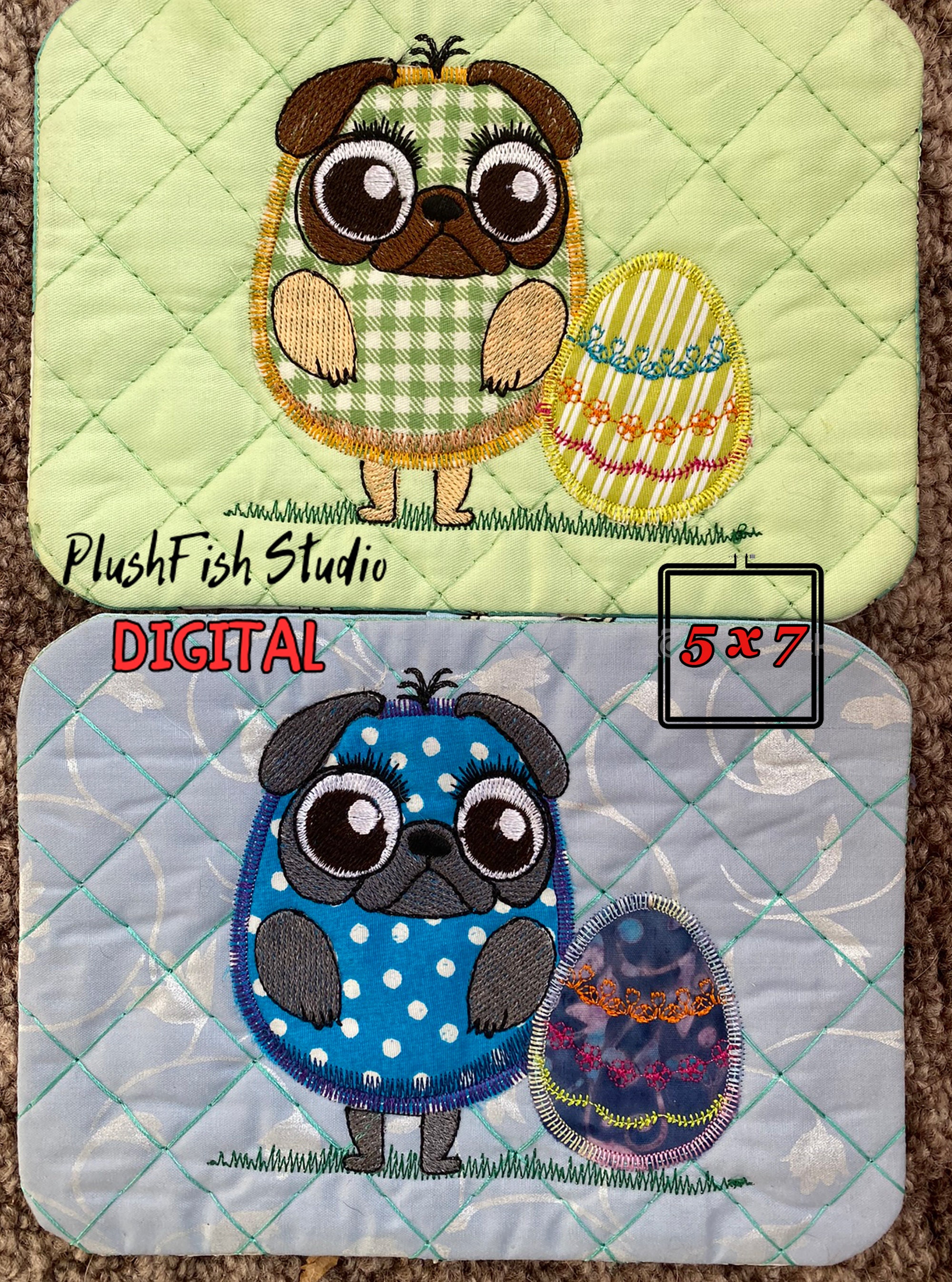 ITH Easter Pug Mug Rug Embroidery Design. Coaster Machine - Etsy