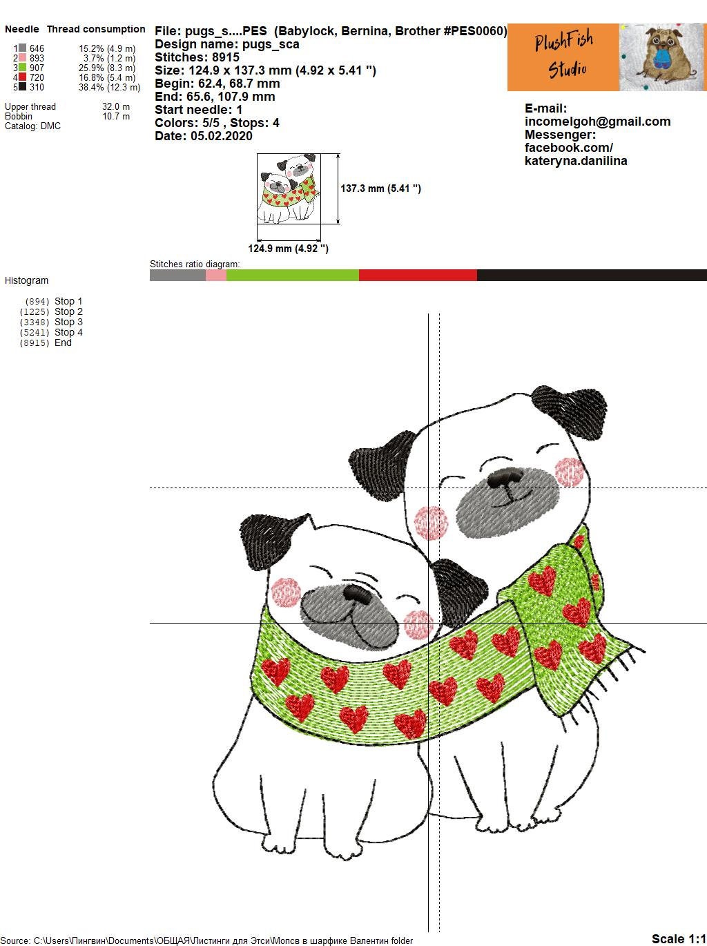 Pugs embroidery design. Pug love. Pug machine embroidery | Etsy