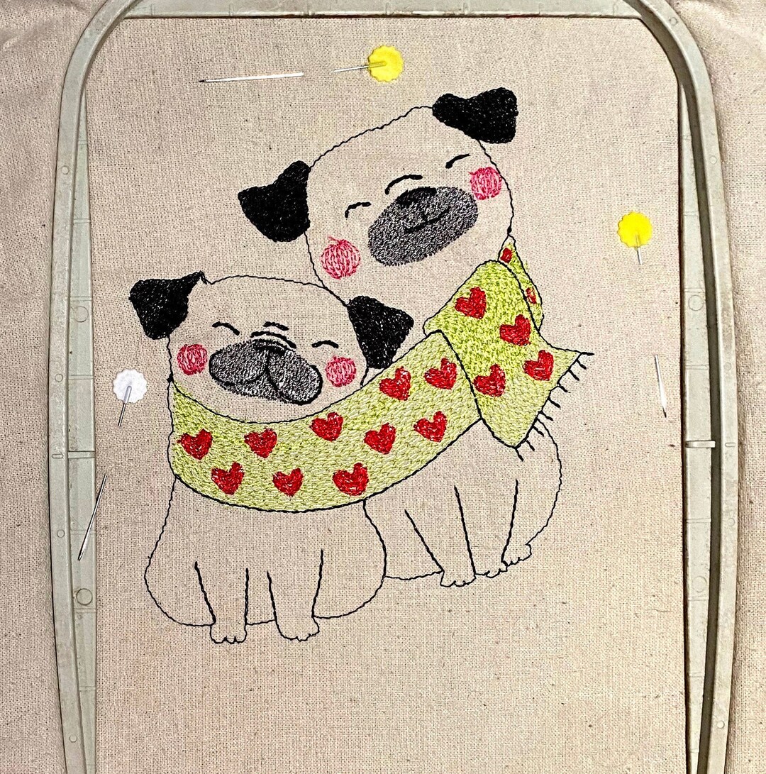 Pugs Embroidery Design. Pug Love. Pug Machine Embroidery Design. Pug ...