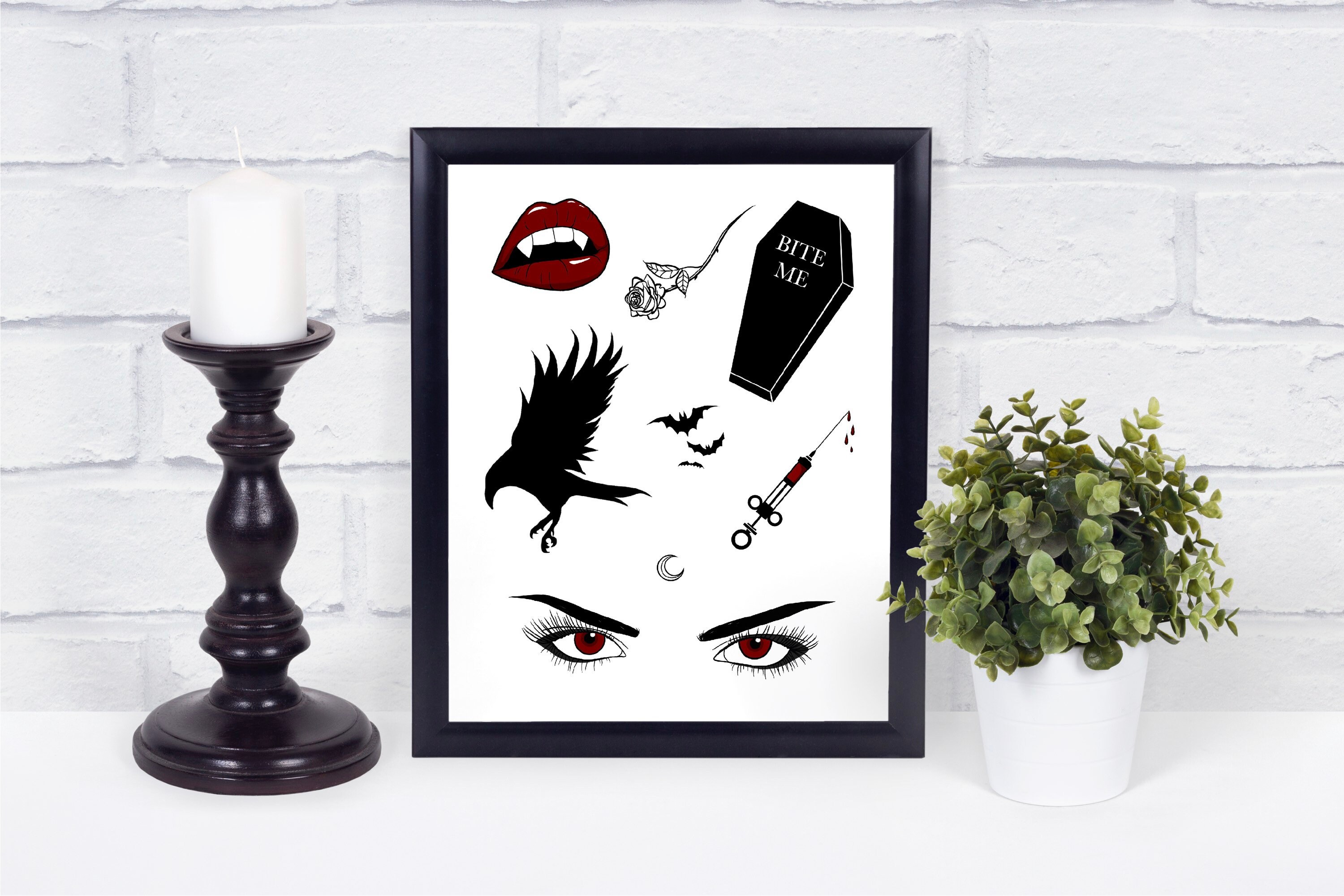 Vampire Flash Sheet Art Print, Gothic Horror Tattoo Illustration ...