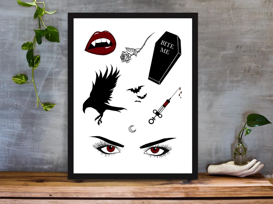 Vampire Flash Sheet Art Print, Gothic Horror Tattoo Illustration ...