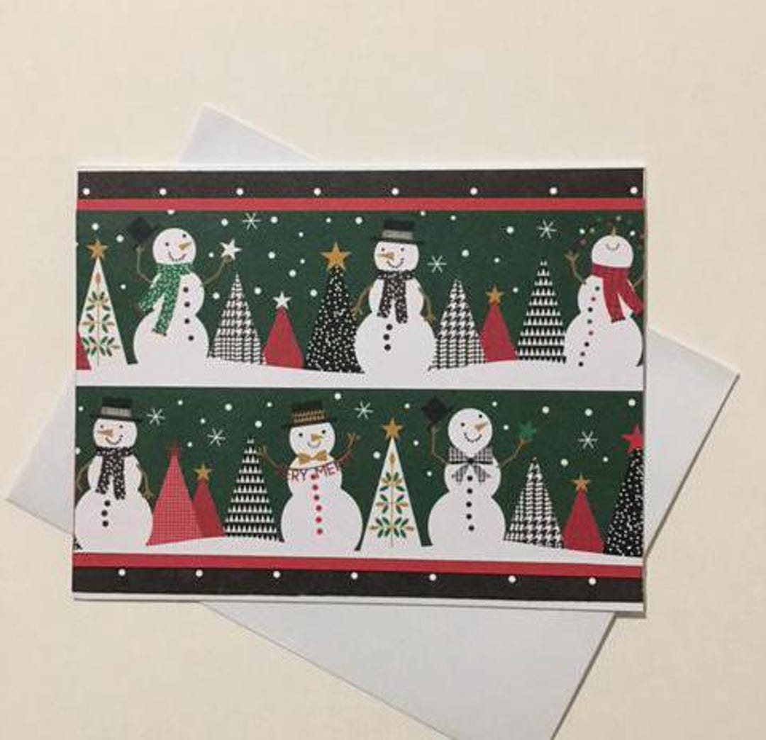 The Snowmen Are Smiling. A Handmade Note Card That is Blank on the ...