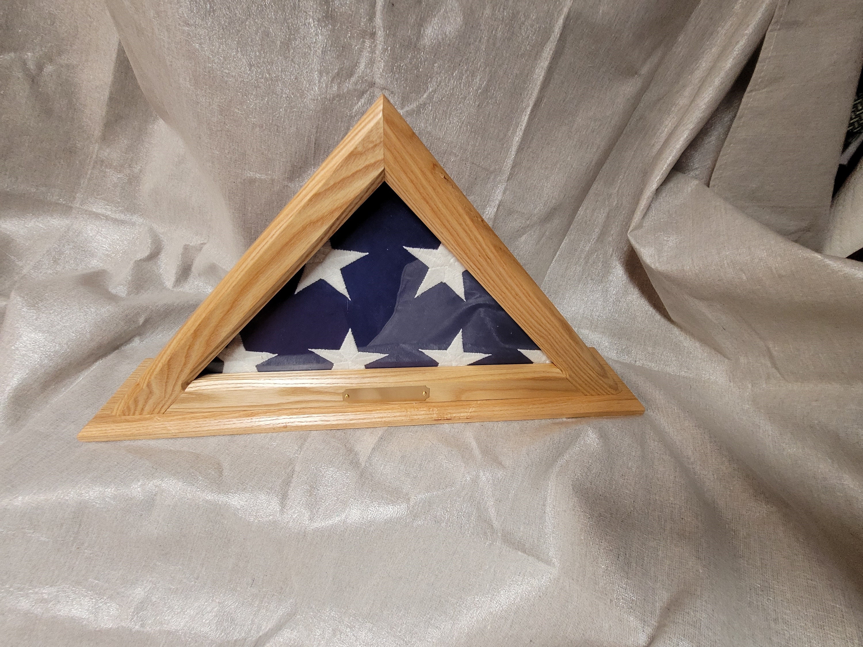 Solid Ash Natural Finish American Flag Display Box Case Military Veteran Shadow Box Funeral ...