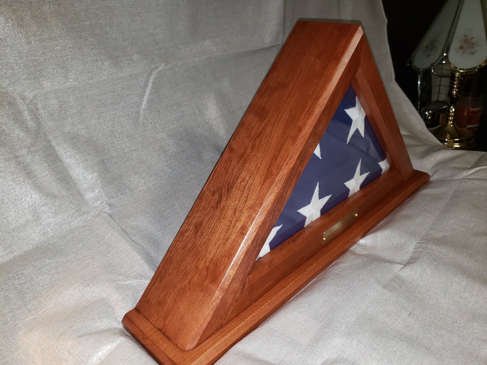 Solid Cherry American Flag Case Display Box Case Military Veteran ...