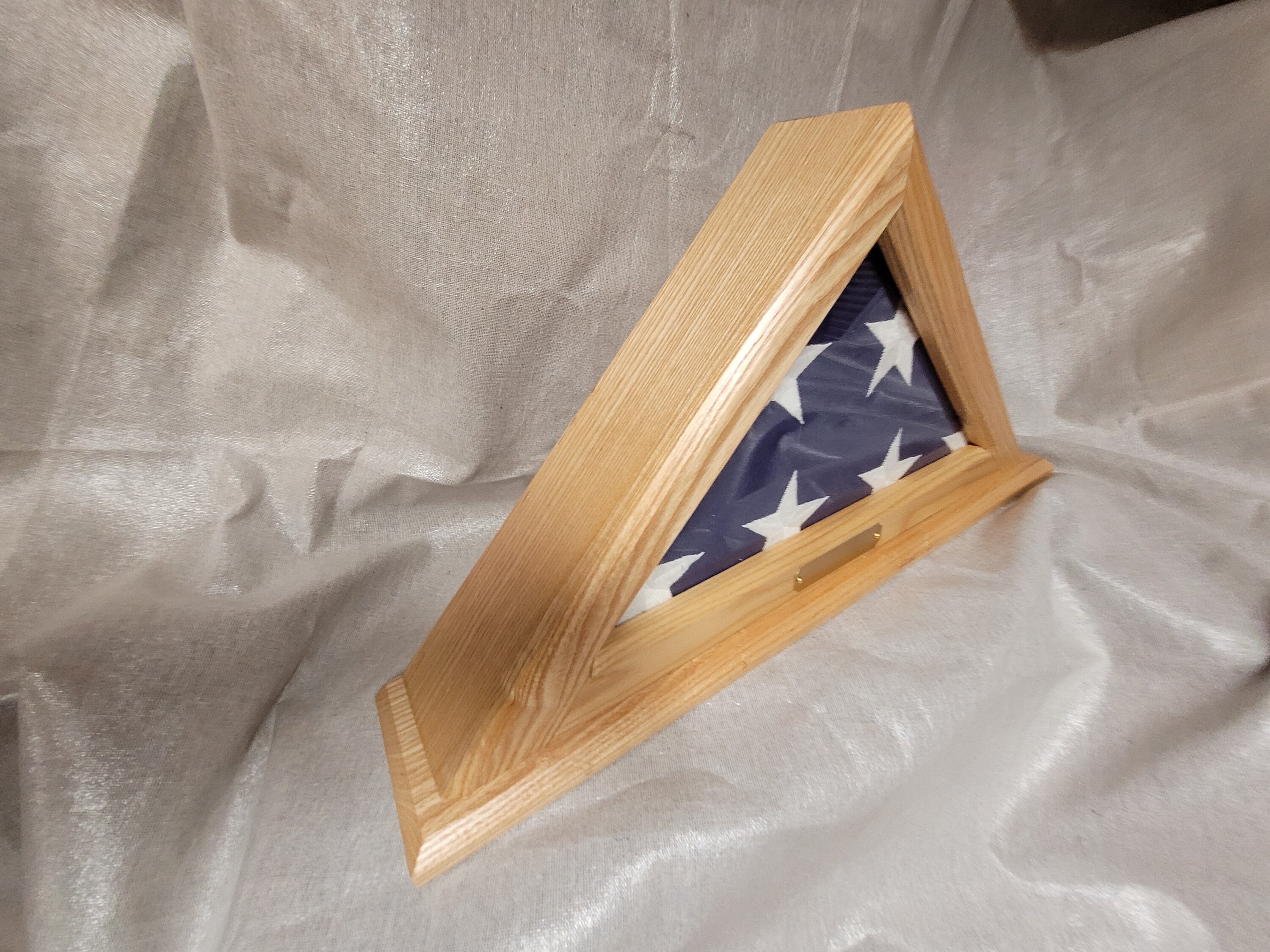 Solid Ash Natural Finish American Flag Display Box Case Military Veteran Shadow Box Funeral ...