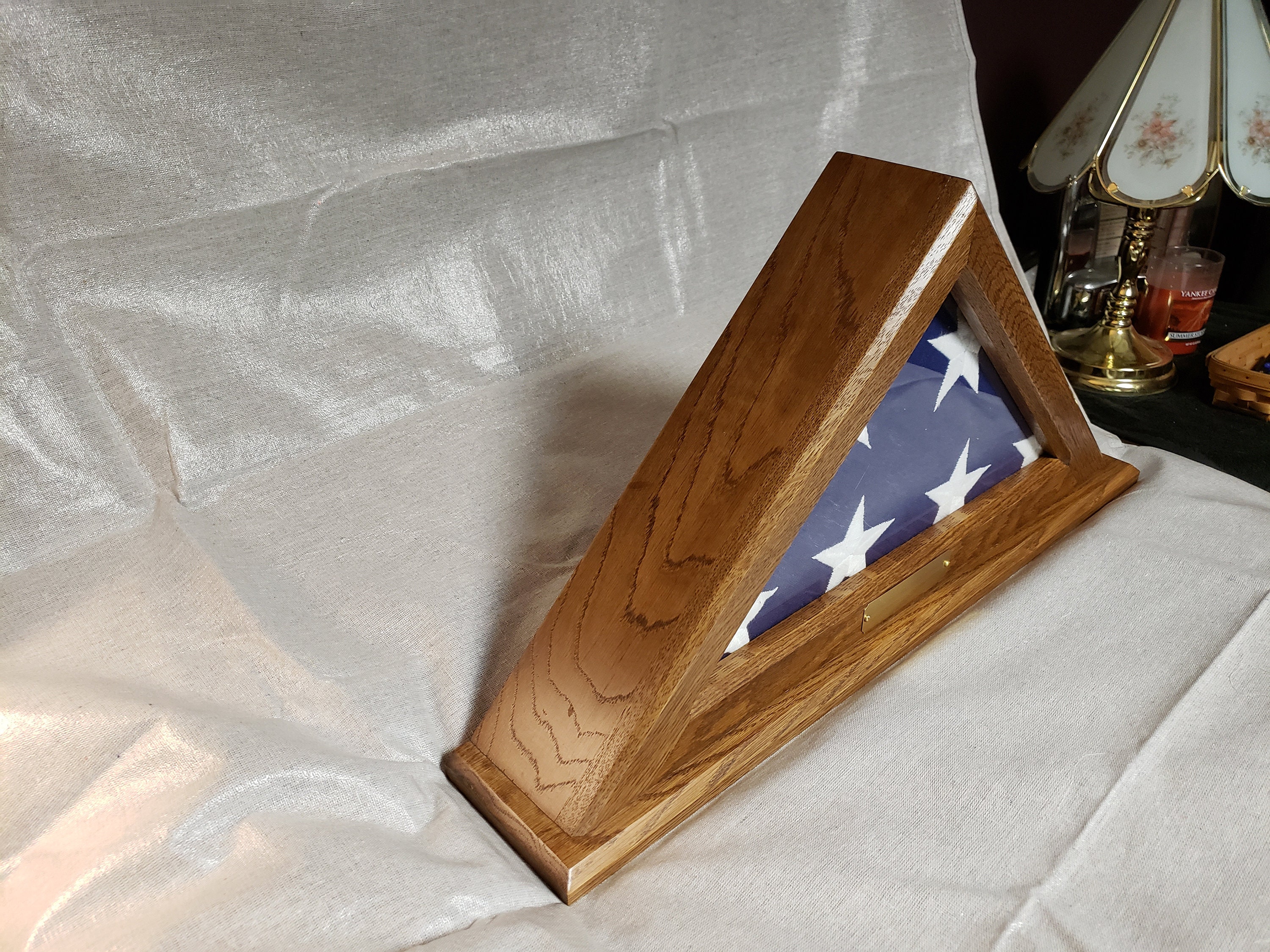 Solid Oak American Flag Display Box Case Military Veteran Shadow Box ...