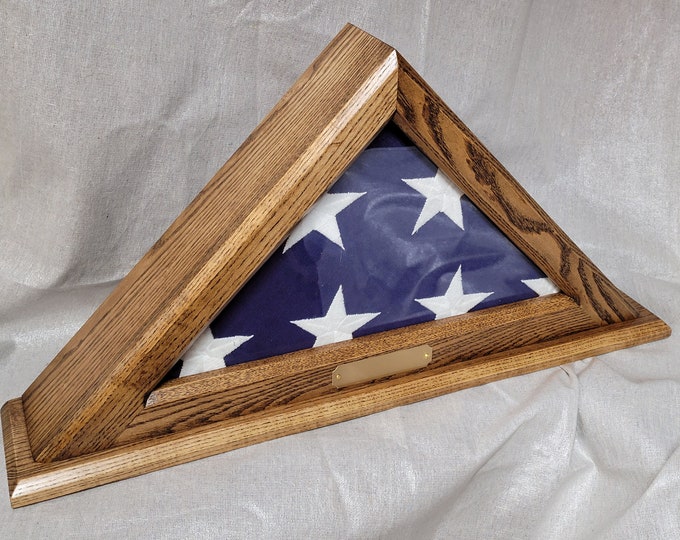Solid Ash Medium Stained American Flag Display Box Case Military ...