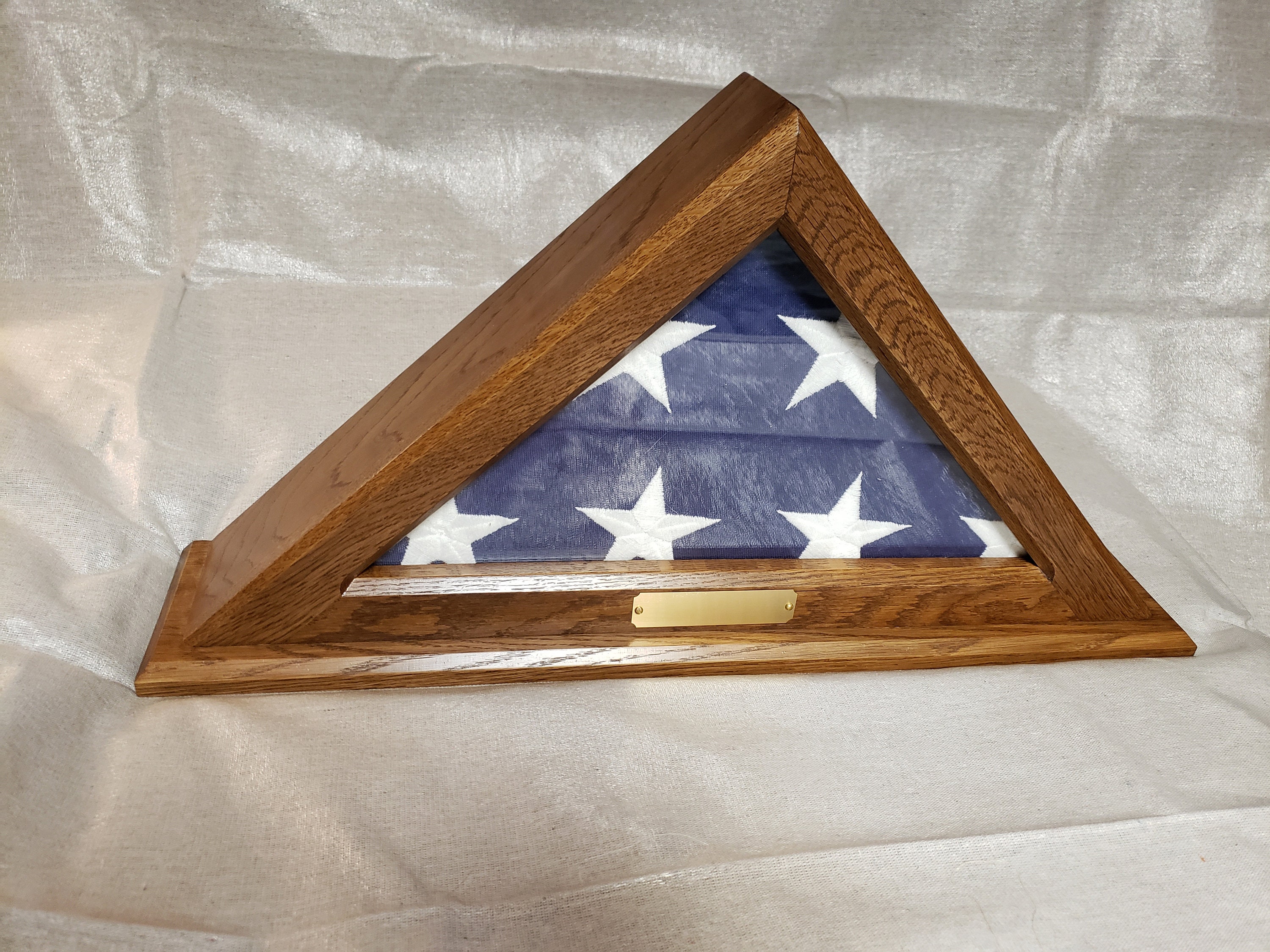 Solid Oak American Flag Display Box Case Military Veteran Shadow Box ...