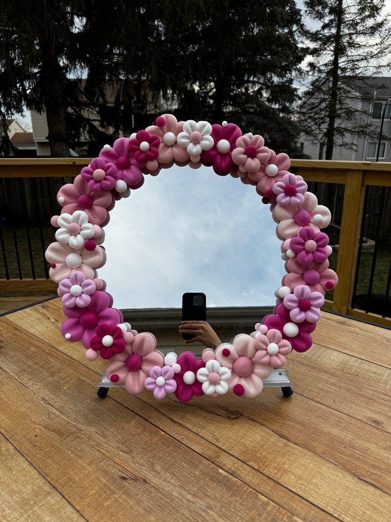 Pink Floral Round Mirror Medium - Etsy