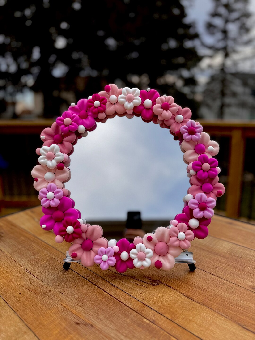 Pink Floral Round Mirror Medium - Etsy