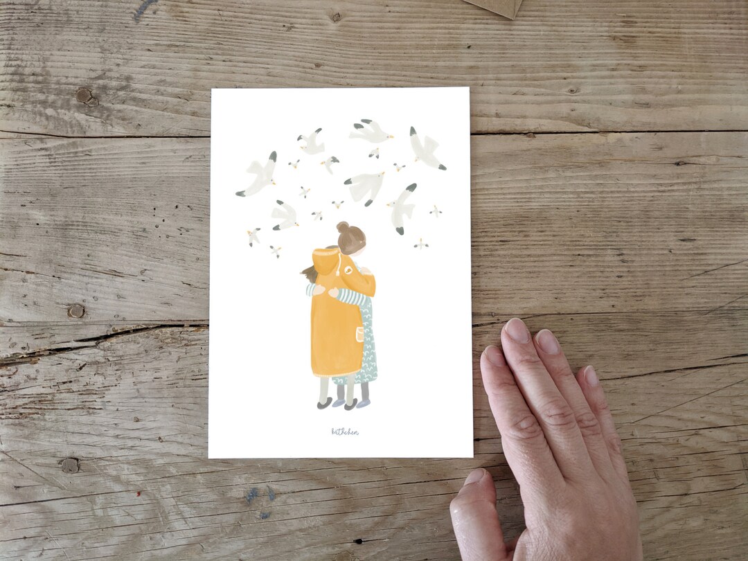 Postcard, Poster A5, Greeting Card, Greetings, Hug, Longing, Birds ...
