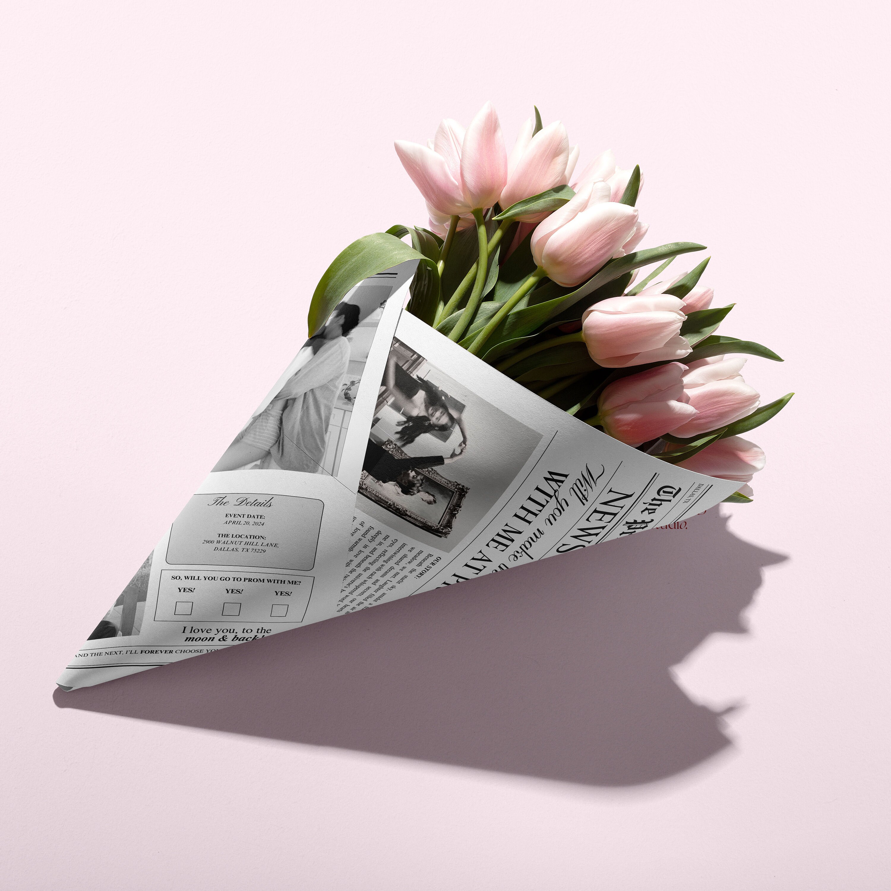 Prom Proposal Newspaper Bouquet, Canva Prom Newspaper Flower Wrap ...