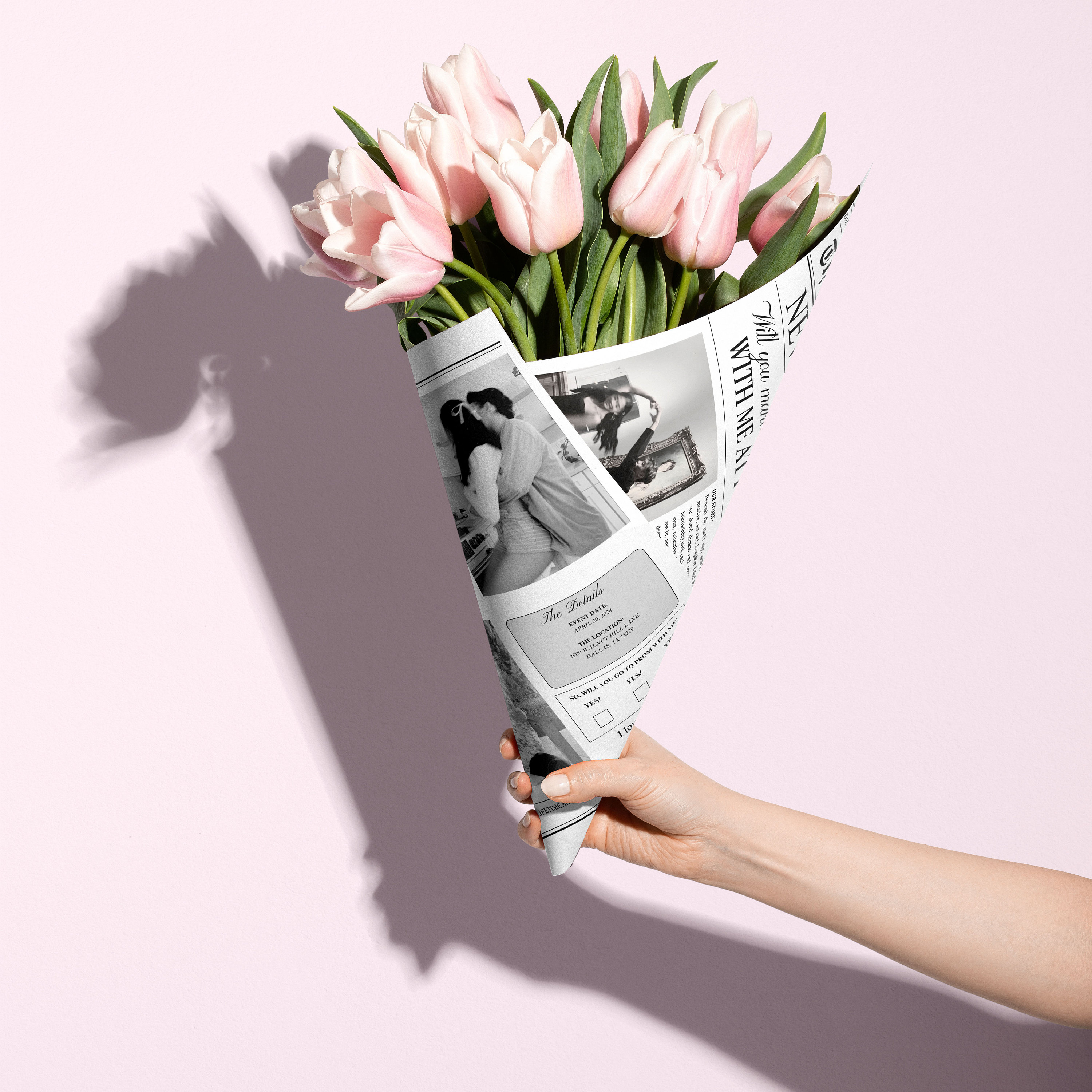 Prom Proposal Newspaper Bouquet, Canva Prom Newspaper Flower Wrap ...
