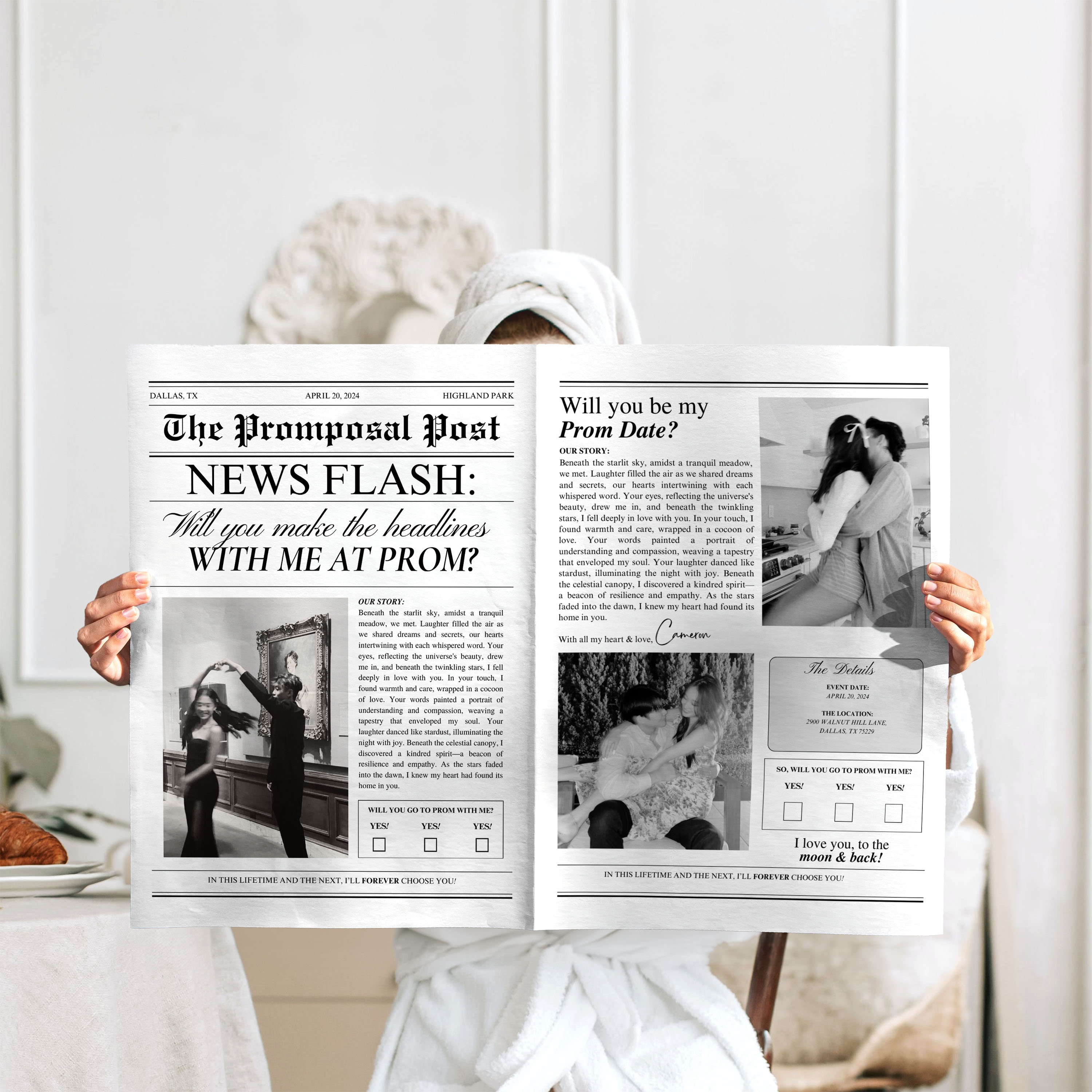 Prom Proposal Newspaper Bouquet, Canva Prom Newspaper Flower Wrap ...