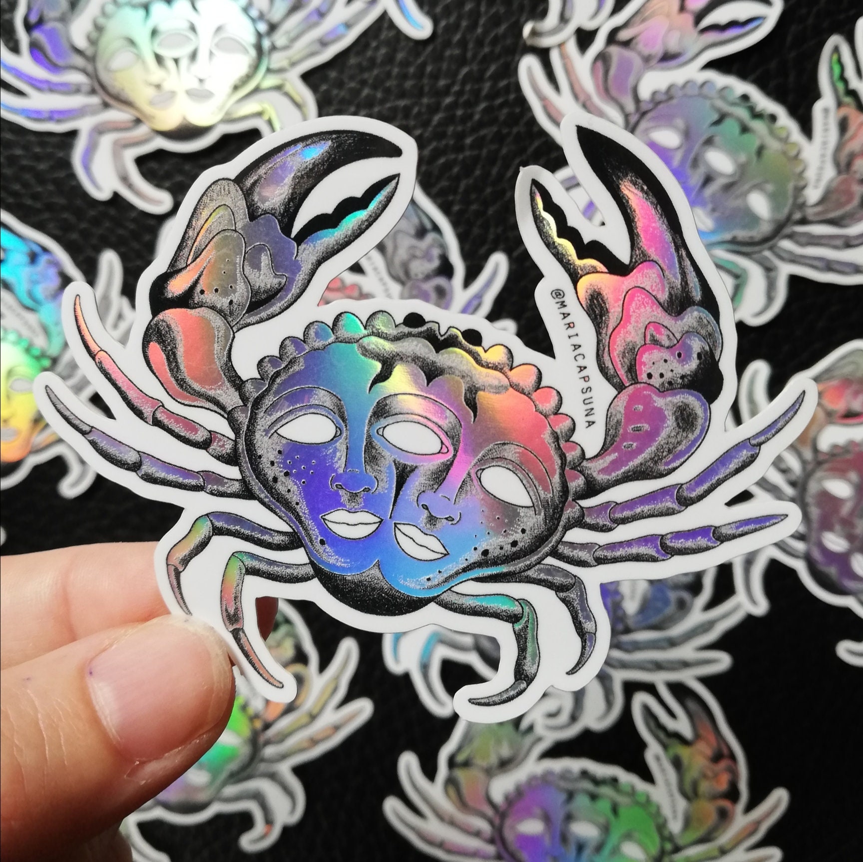 Holographic Crab Vinyl Sticker: Tattoo Flash Art Illustration - Etsy