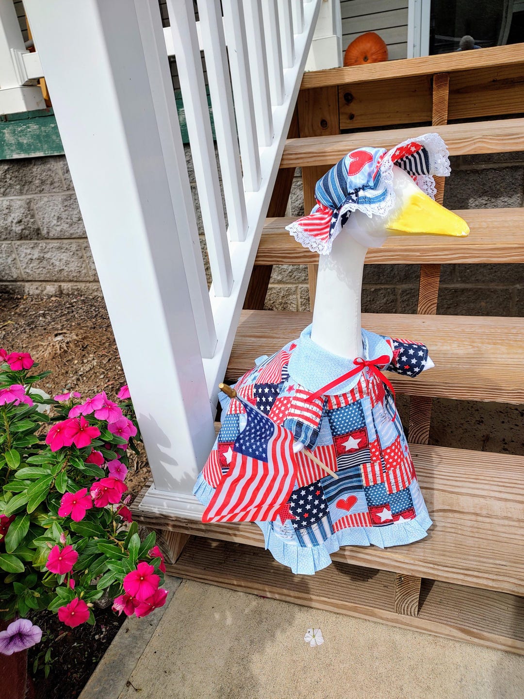 Patriotic Goose Outfit, Patriotic Hearts, Stars and Flags Porch Goose ...
