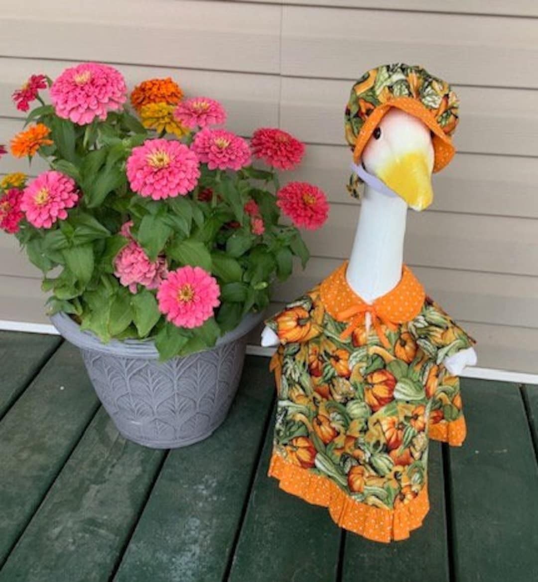 Porch Goose Outfit Colorful Autumn Pumpkin and Gourd Lawn Goose Dress ...