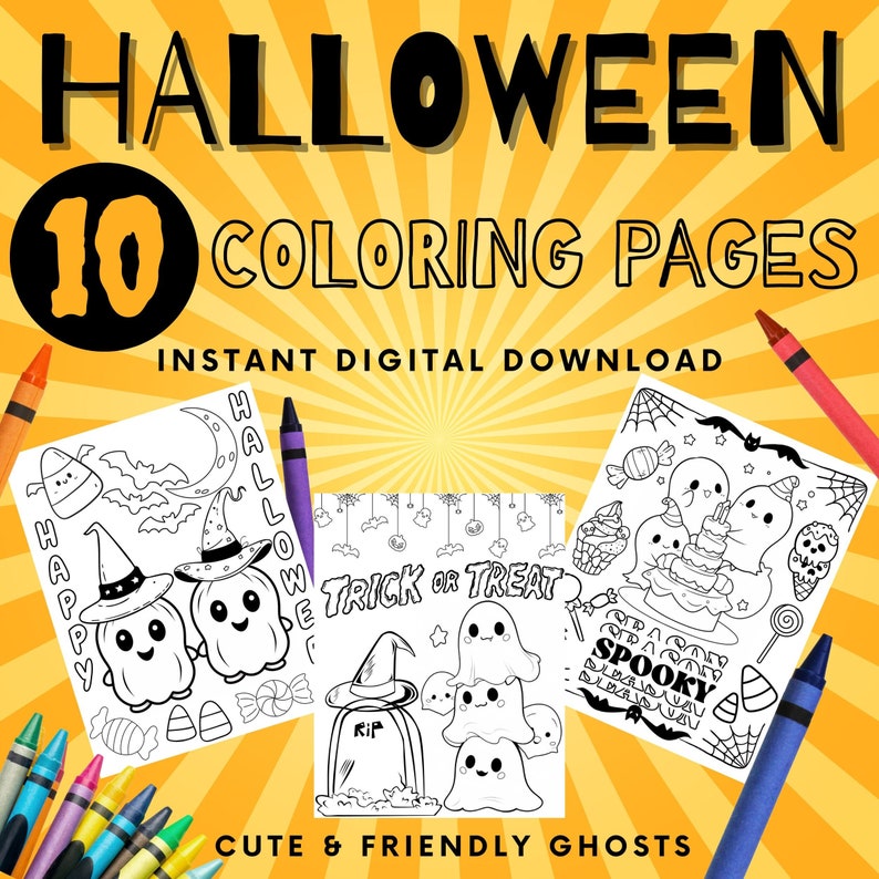 Wickedly Cute Friendly Halloween Ghosts Digital Coloring Book ...