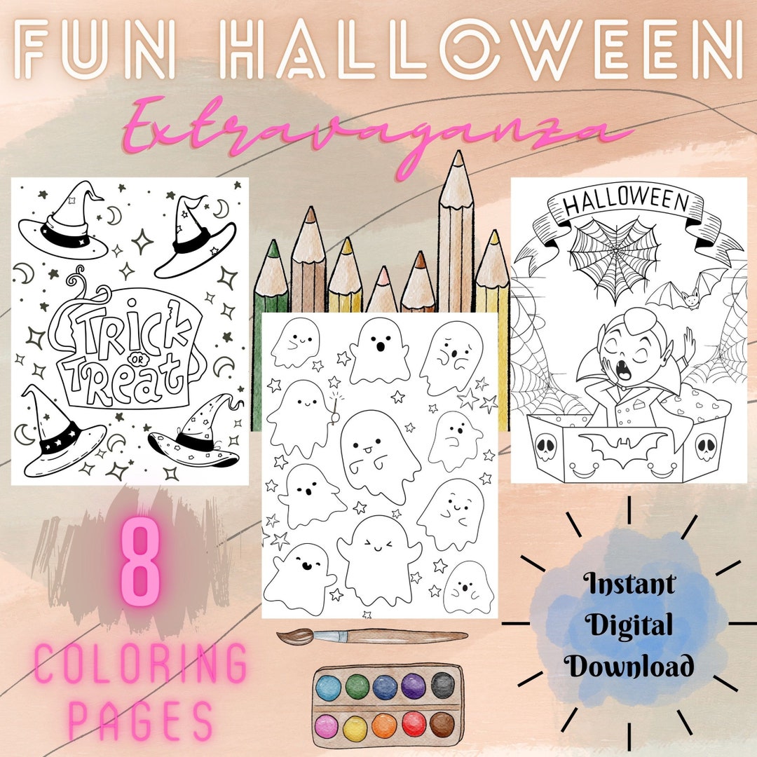 Fun Halloween Extravaganza Digital Printable Coloring Pages, Instant ...