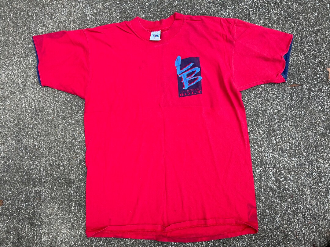 Vintage Small Lighting Bolt Tag, Red, Single Stitch Double Layered T ...