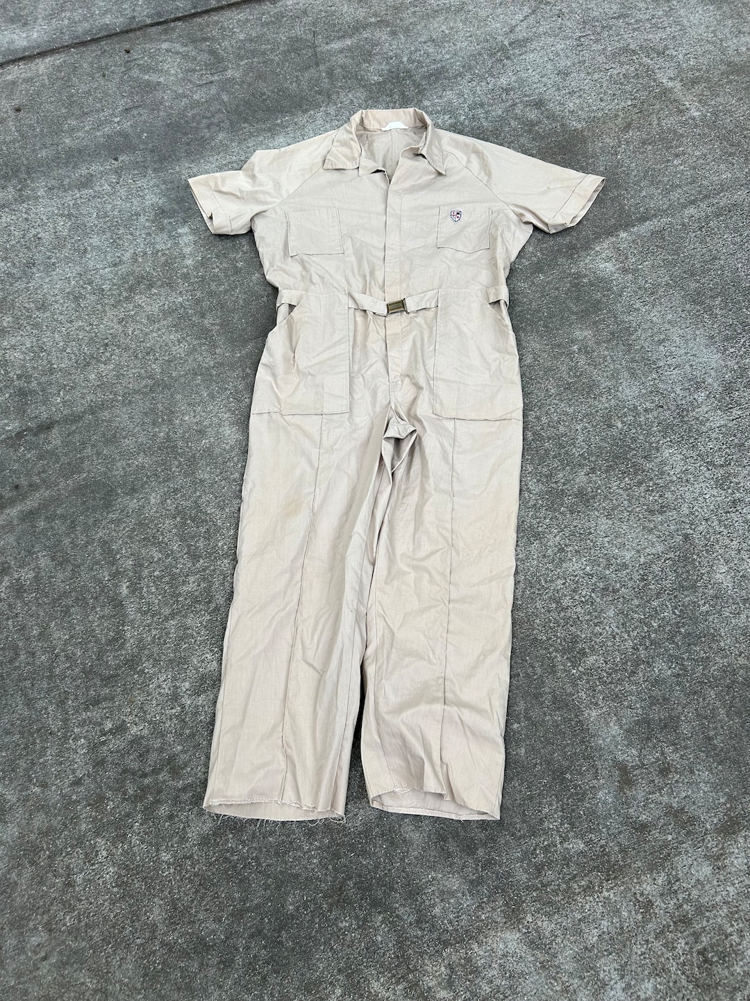 Vintage 40x27 Tan/beige Coveralls. Light Material. Zipper Front. Belt ...