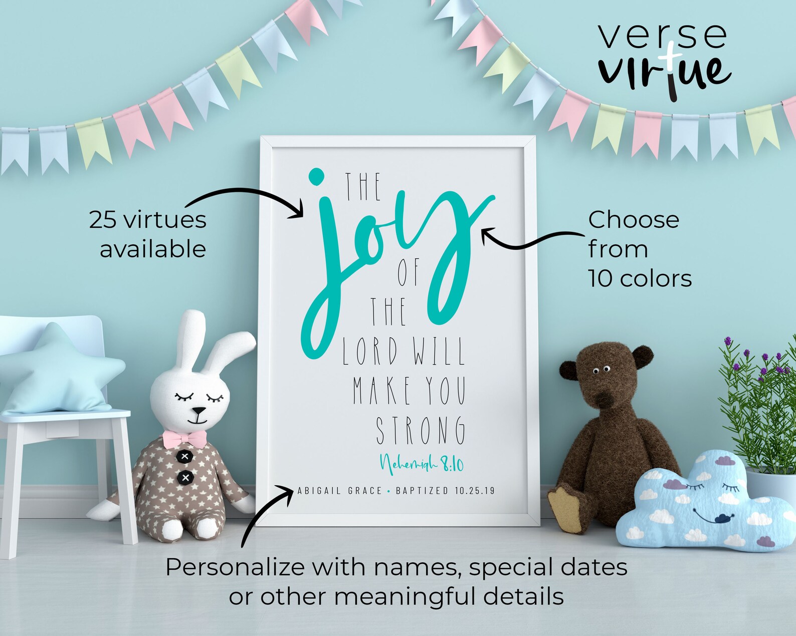 JOY Bible Verse Wall Art Personalized Christian Gift - Etsy